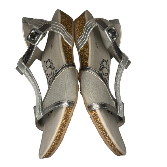 Aetrex | Shoes | Sandalistas By Aetrex Metallic Silver Leather And Mesh ...